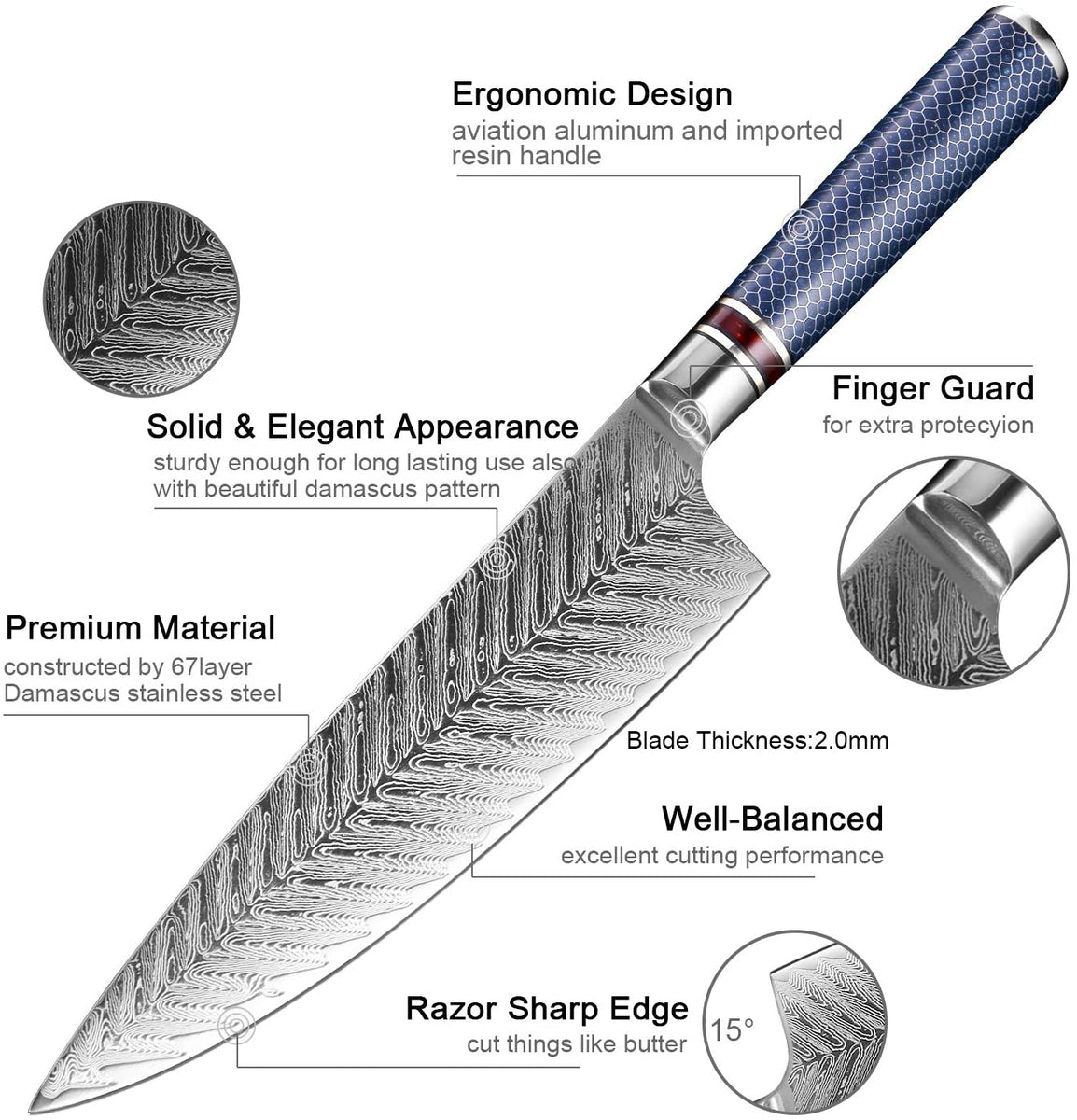 XITUO 8-inch Damascus Steel Chef Knife – Master Chef Knives