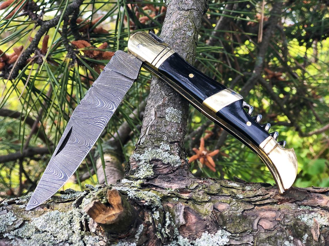 Damascus steel Handmade French Folding Pocket Knife with Corkscrew ...